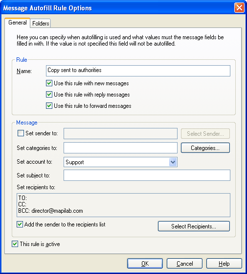 Message AutoFill Specify Various Automatic Fill In Settings Of The Fields From To CC 